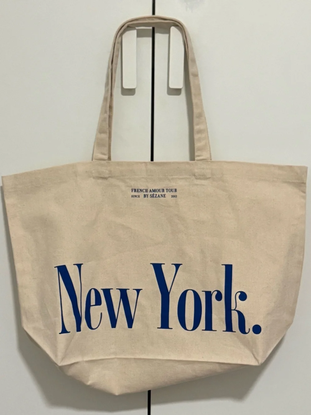 Sezane | Bags | Paris Canvas Tote Bag In Natural With Blue Print | Poshmark